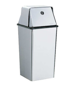 B-2250 Floor-Standing Waste Receptacle, Spring-Loaded Top, Satin Finish ...