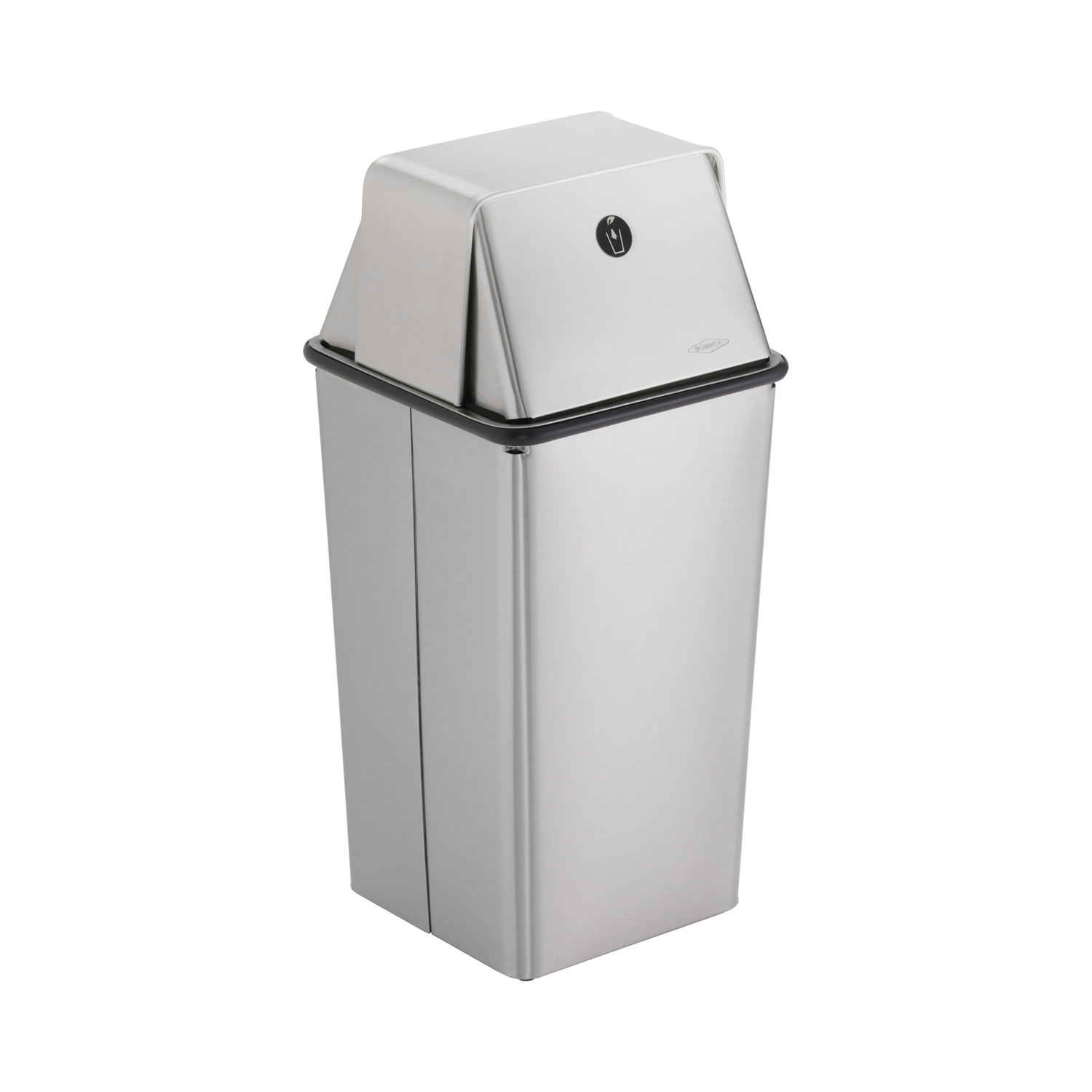 B-2250 Floor-Standing Waste Receptacle, Spring-Loaded Top, Satin Finish ...